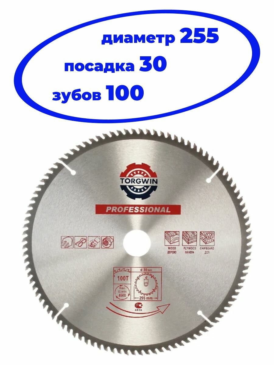 Диск пильный TorgWin T557532, для ДСП, дерева, фанеры, 100 зубьев