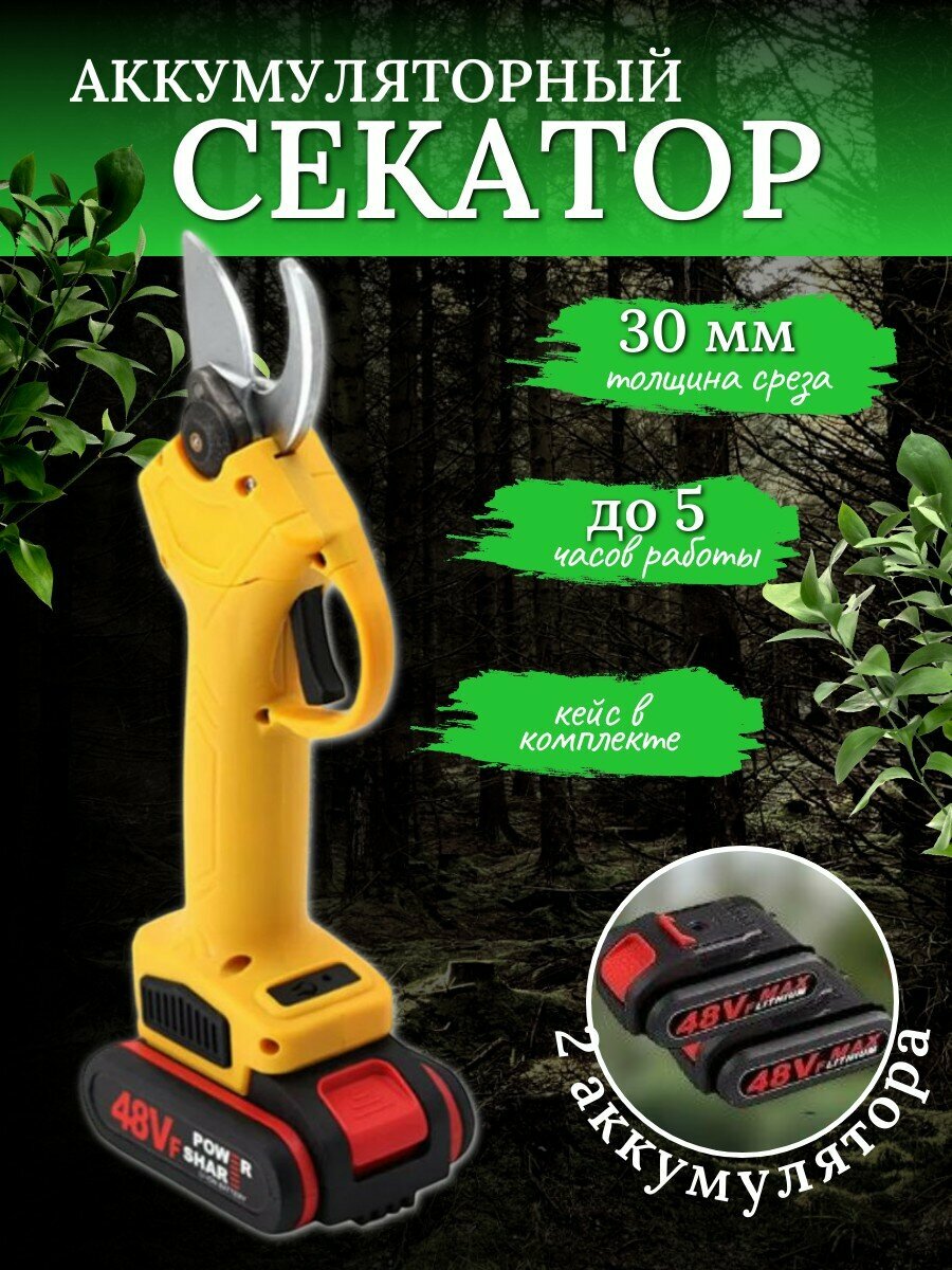 Секатор аккумуляторный садовый мощный для сада и дачи в кейсе