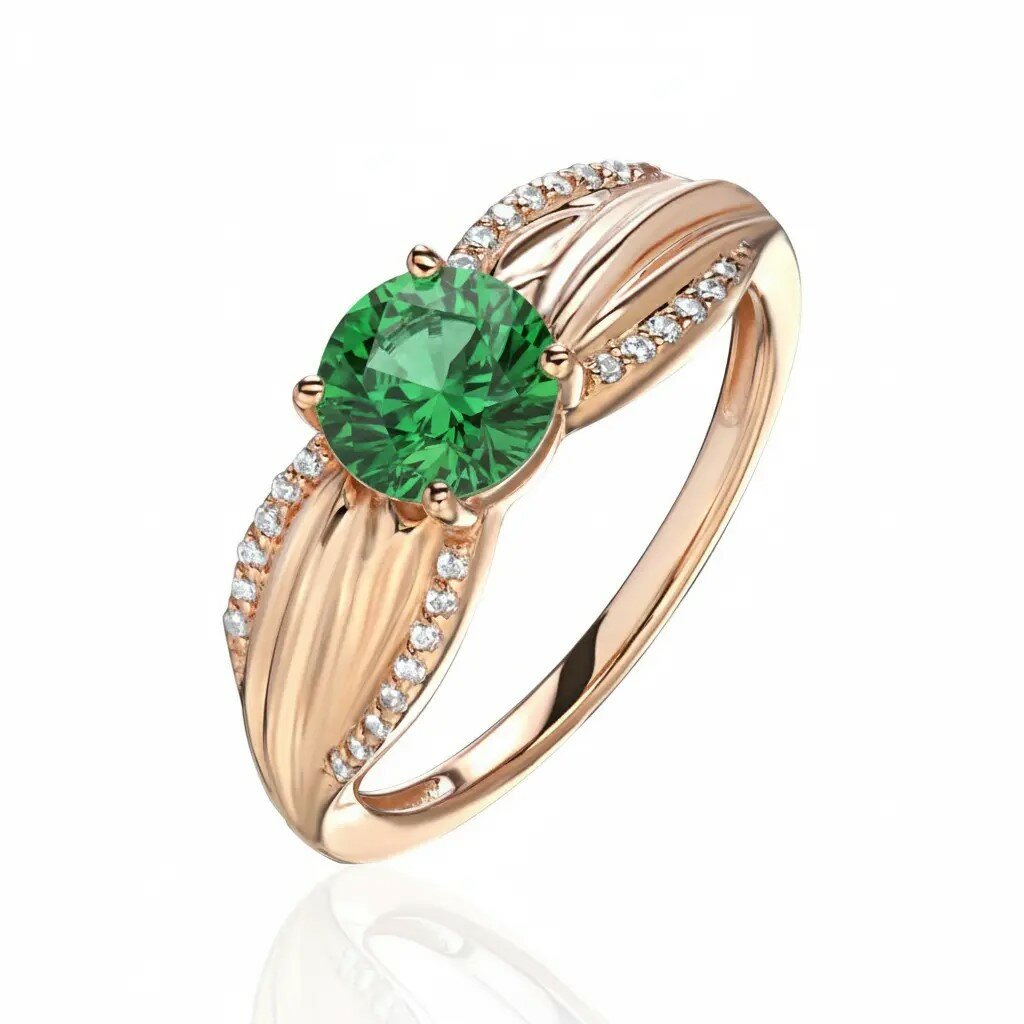 Кольцо, красное золото, 585 проба, турмалин, фианит