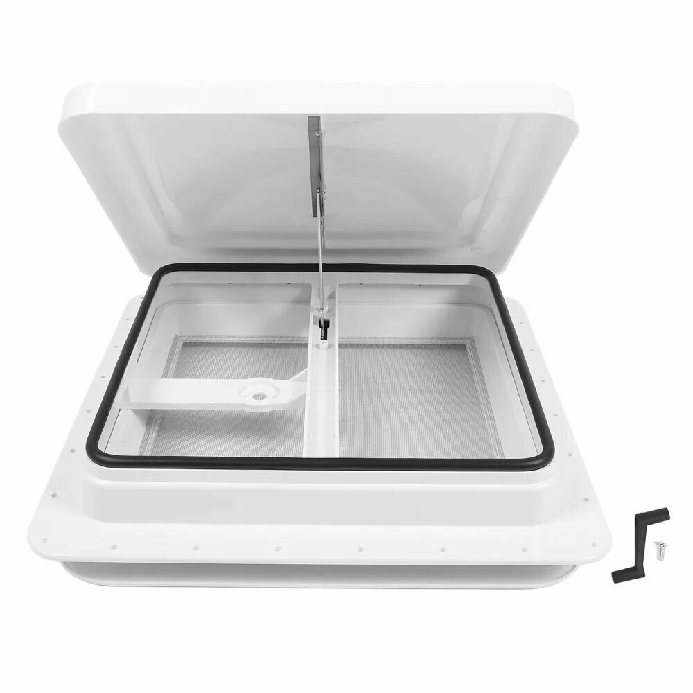 14-дюймовый вентиляционный люк на крышу фургона с белой крышкой и сеткой из нержавеющей стали