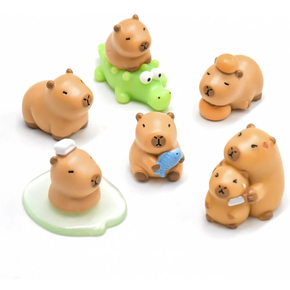 Мини-фигурки капибар и крокодилов из смолы, набор из 8 штук