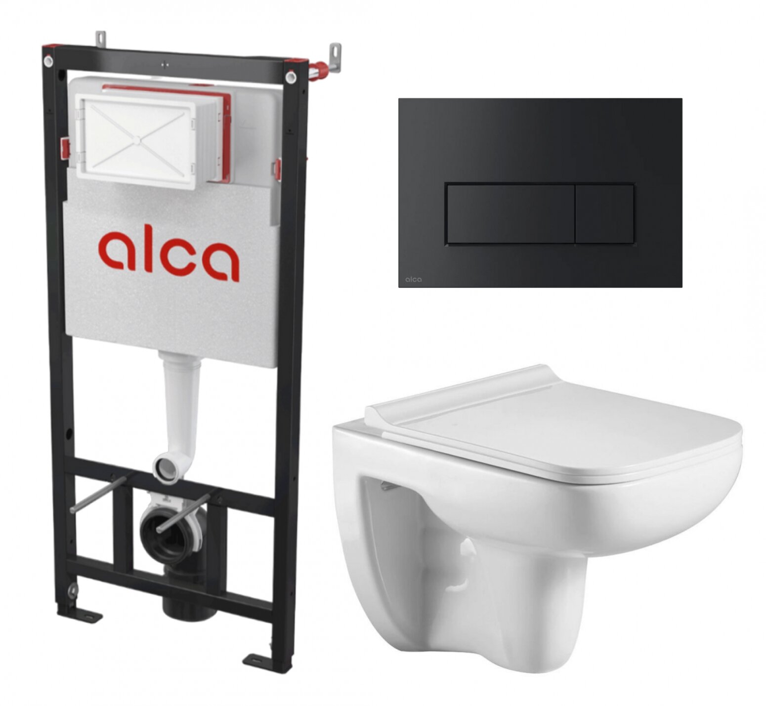 Комплект 3 в 1 инсталляция AlcaPlast + Подвесной унитаз WeltWasser Kehlbach 004 GL-WT + кнопка черная
