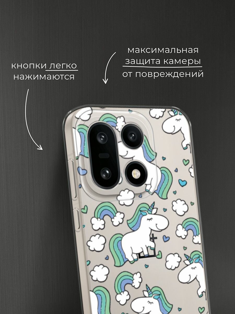 Чехол на OnePlus 15 / Ван Плас 15 с принтом Бирюзовые единороги, прозрачный — фото 1