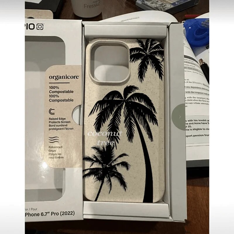 Роскошный черный защитный чехол с этикеткой «Кокосовая пальма» для iPhone 16, 15, 13, For iPhone 11