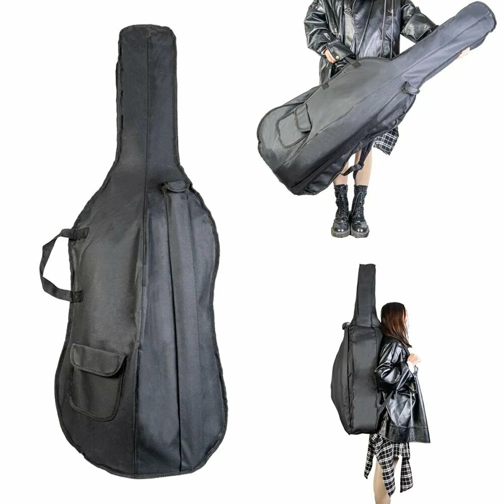 3/4 Мягкий чехол-рюкзак для виолончели с плечевым ремнем и боковой ручкой, карманами для смычка, черного цвета аксессуар для удобной переноски инструмента