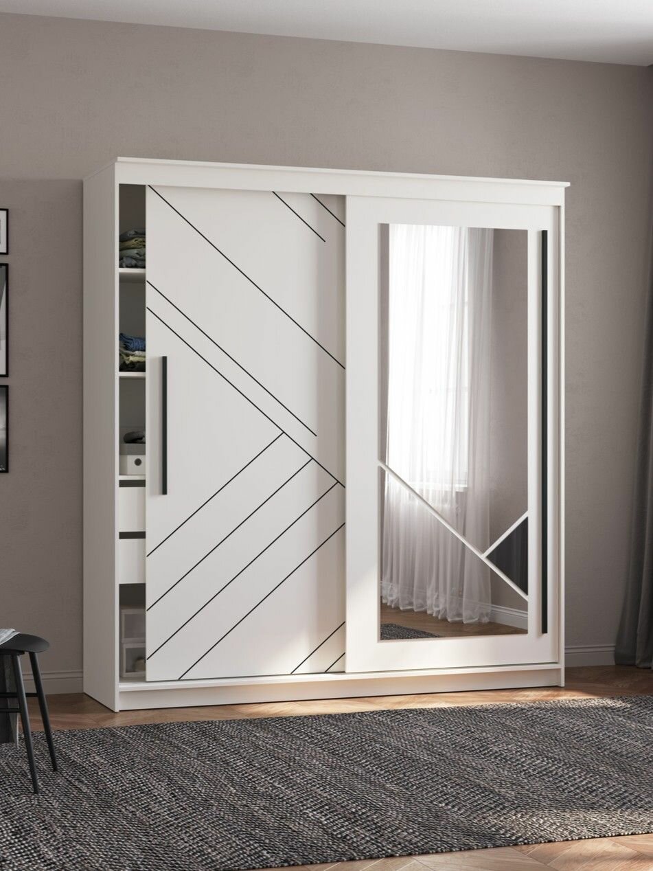 Шкаф-купе Марко 2 (2-х дв.) с зеркалом белый/ДВП белый