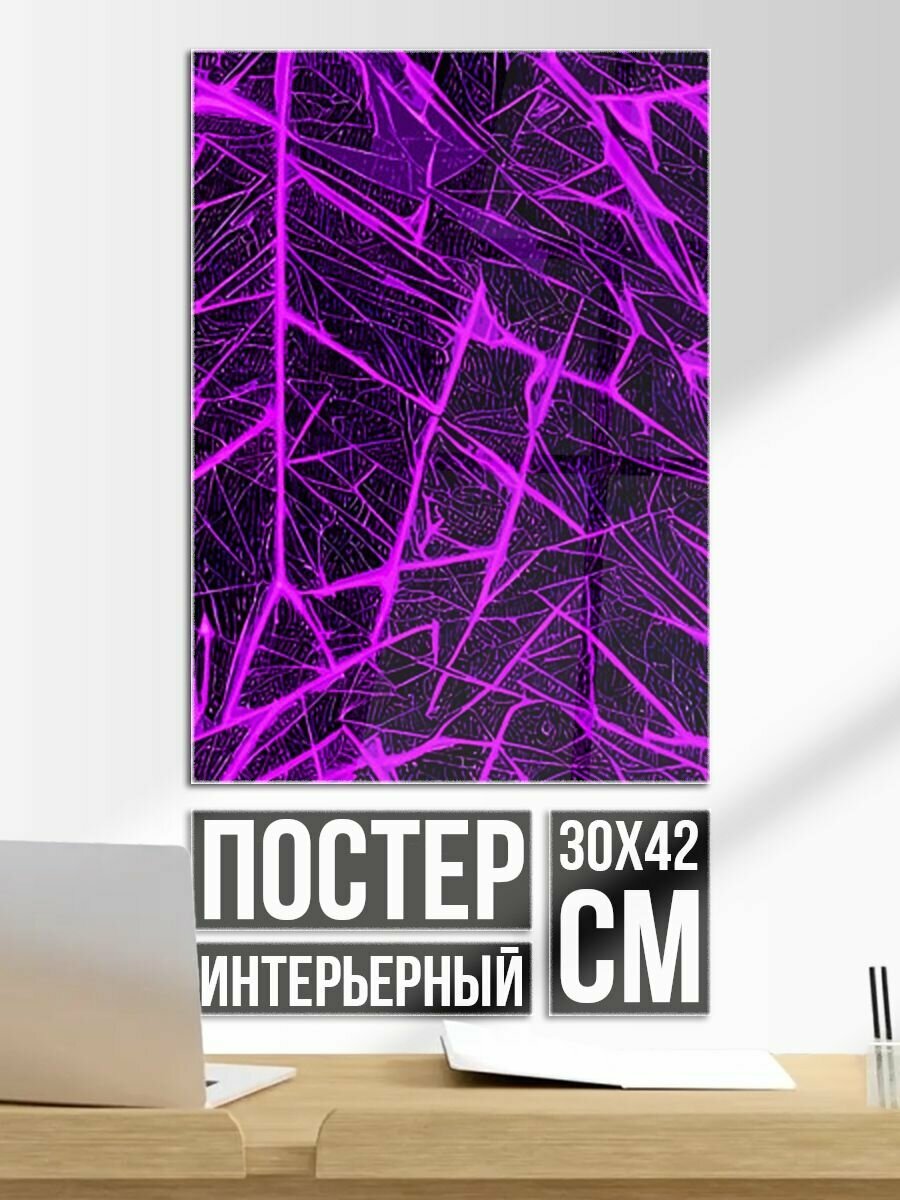 Постер на стену Фиолетовая паутина на чёрном фоне