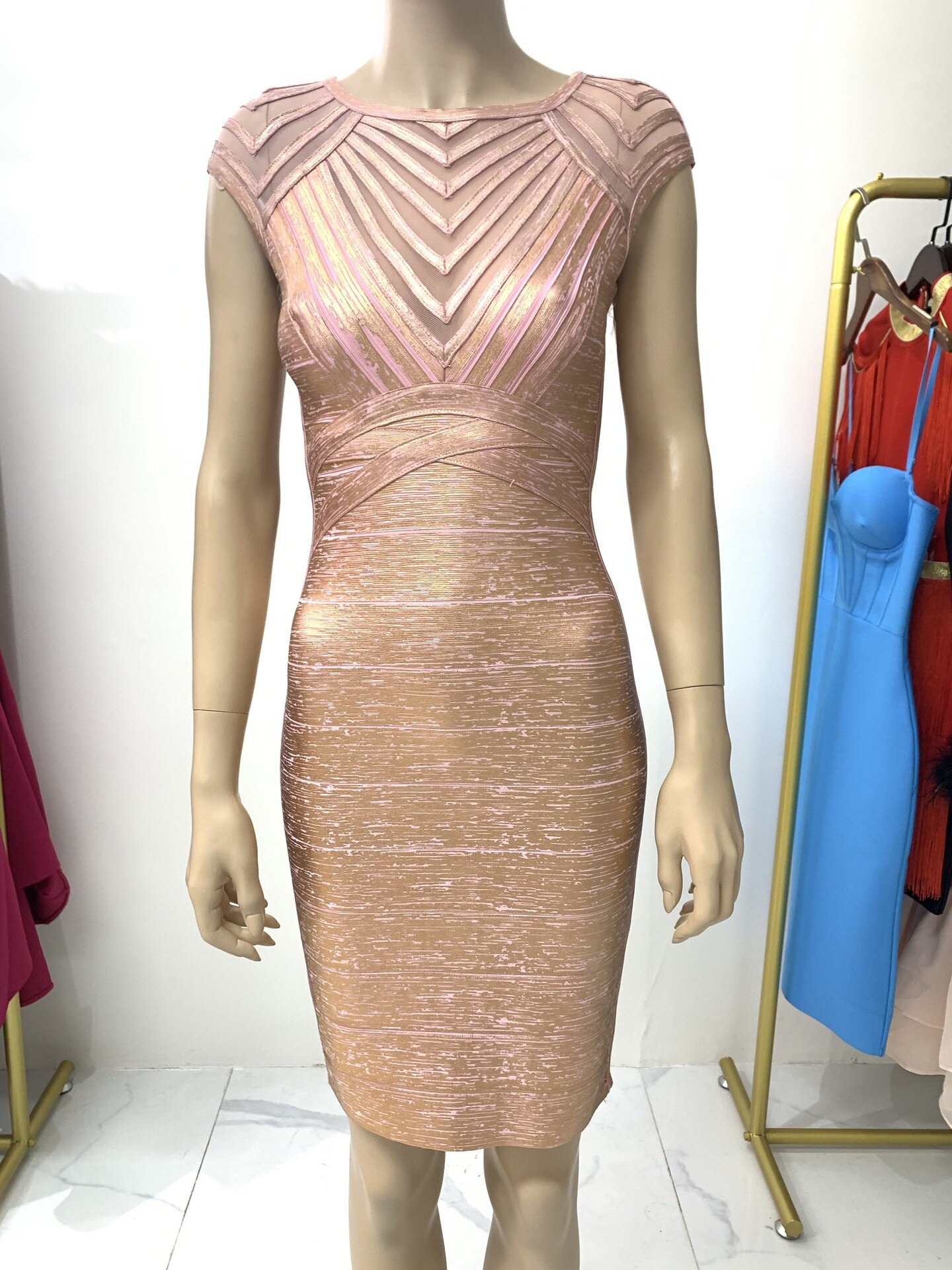 Бандажное платье Горячая распродажа AliExpress Женское летнее сексуальное облегающее платье с золотым фолио