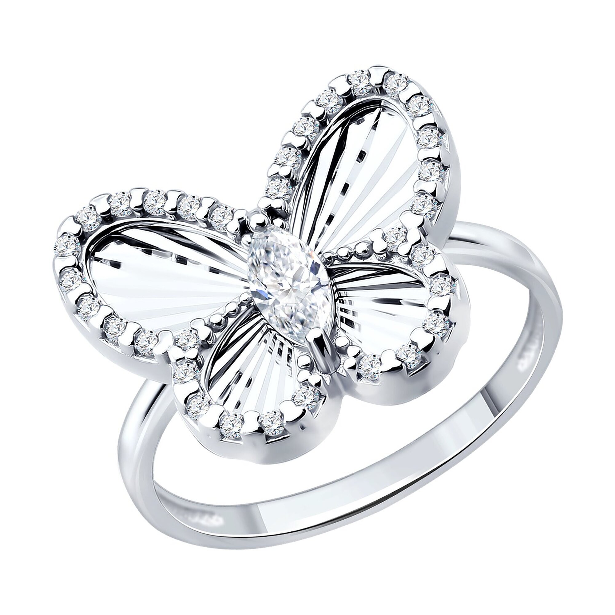 Кольцо Diamant online, серебро, 925 проба, родирование, фианит