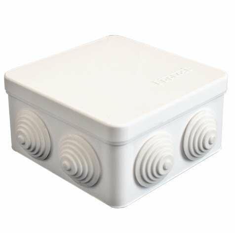 Распределительная коробка Электропромпласт белая, 105х105х56 мм, IP54, 7 выходов, 4 гермоввода, защелкивающаяся крышка