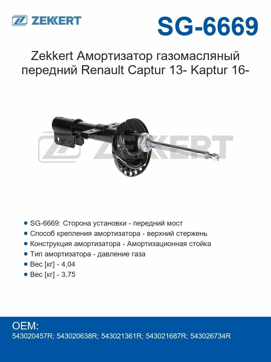 Zekkert Амортизатор газомасляный передний Renault Captur 13- Kaptur 16-