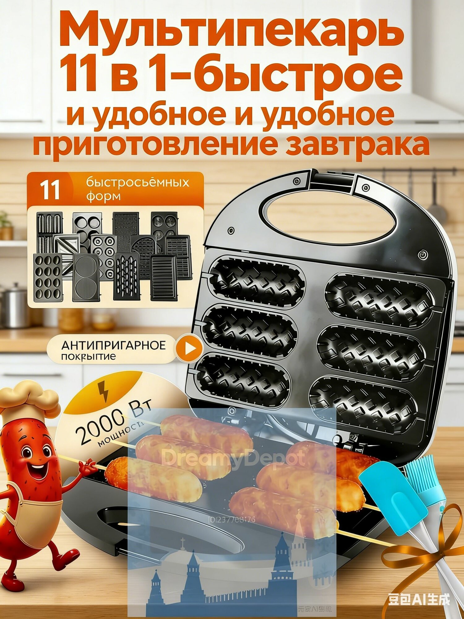 Мультипекарь 11 в 1 сосиски, вафли, оладьи и многое другое!