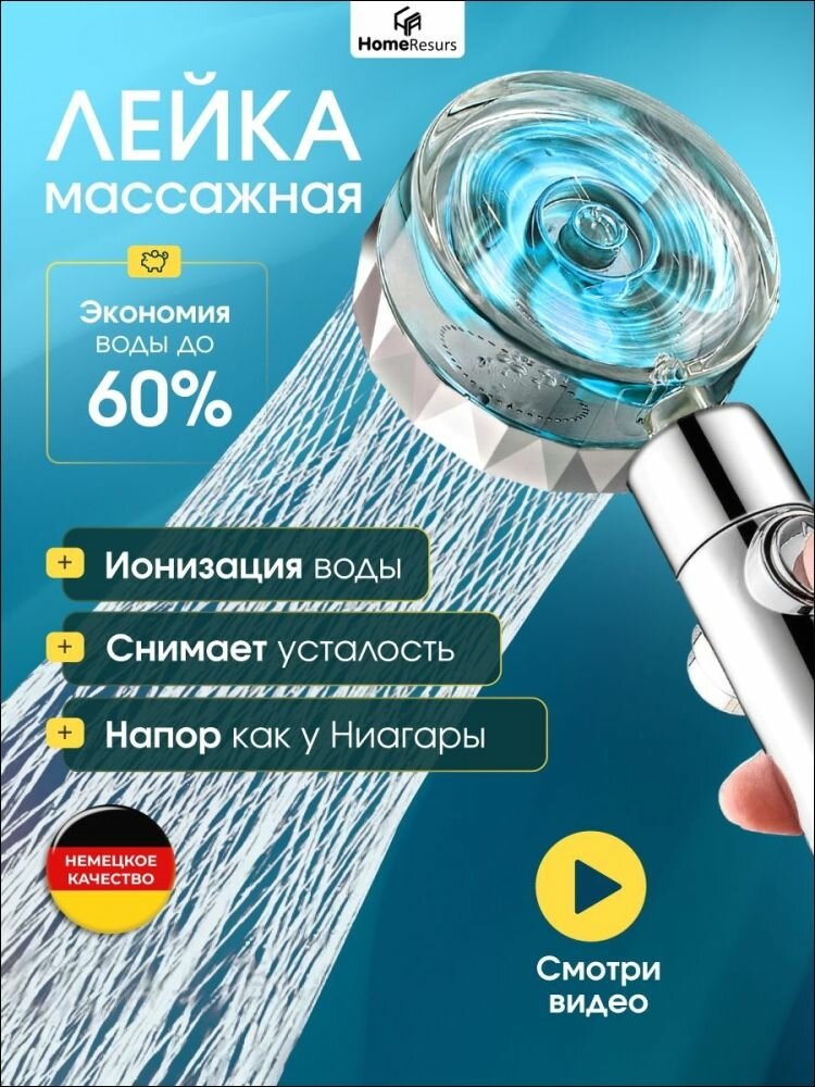 Лейка для душа HomeResurs S853, нержавеющая сталь, пластик, с вентилятором