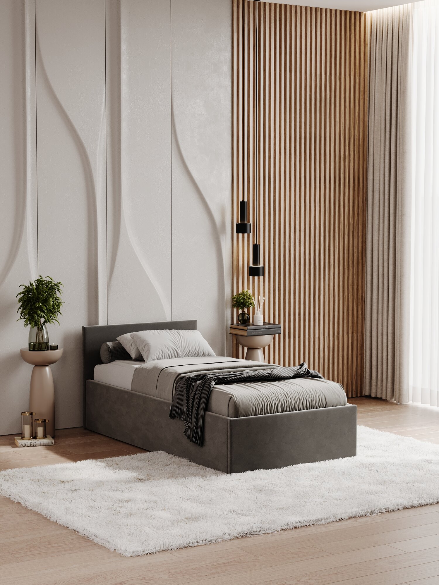 Кровать Микки серая с матрасом Лайт (10 см), 120х200 см