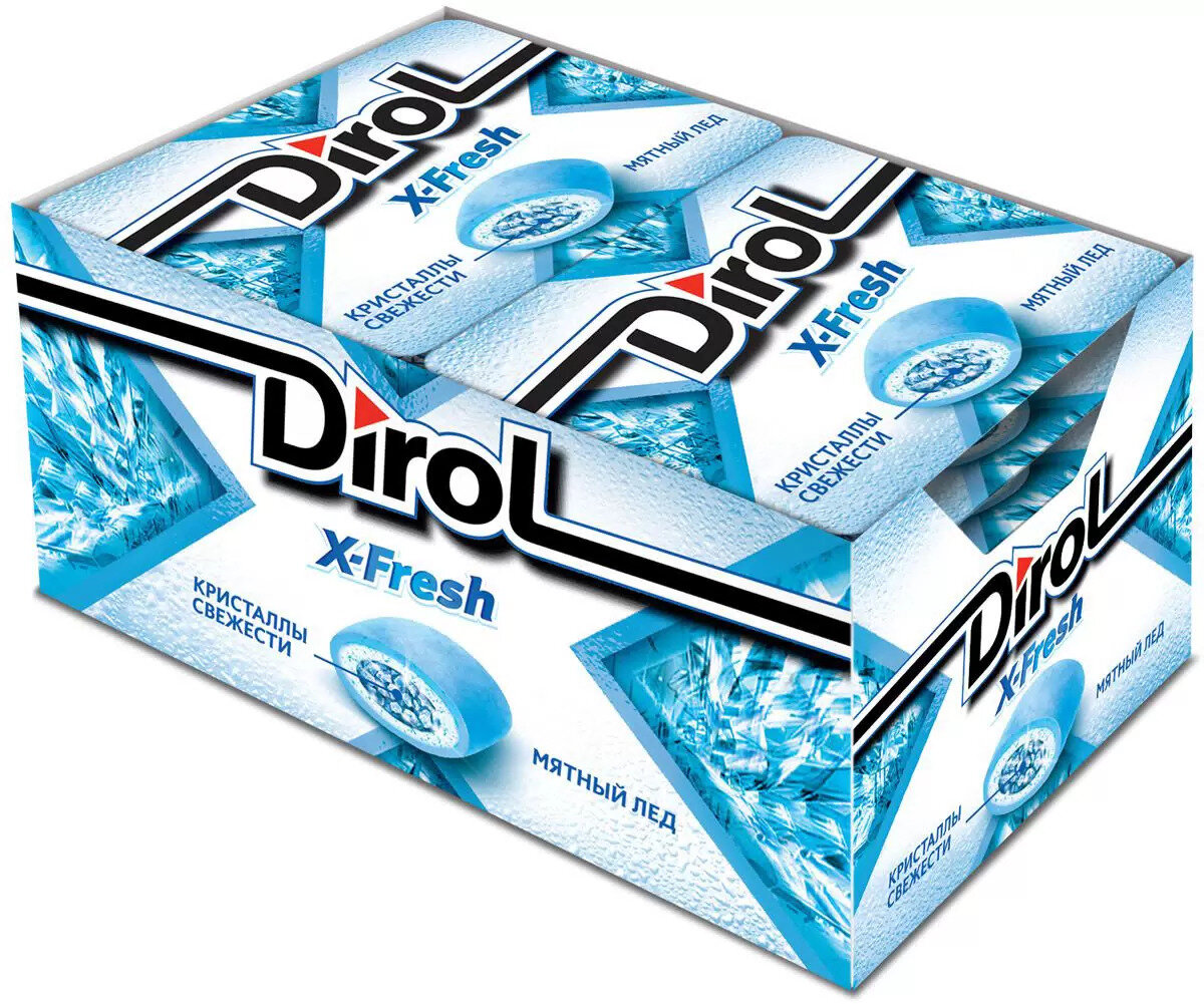 Dirol X-Fresh "Мятный лед" жевательная резинка Дирол, 12 пачек по 16 г