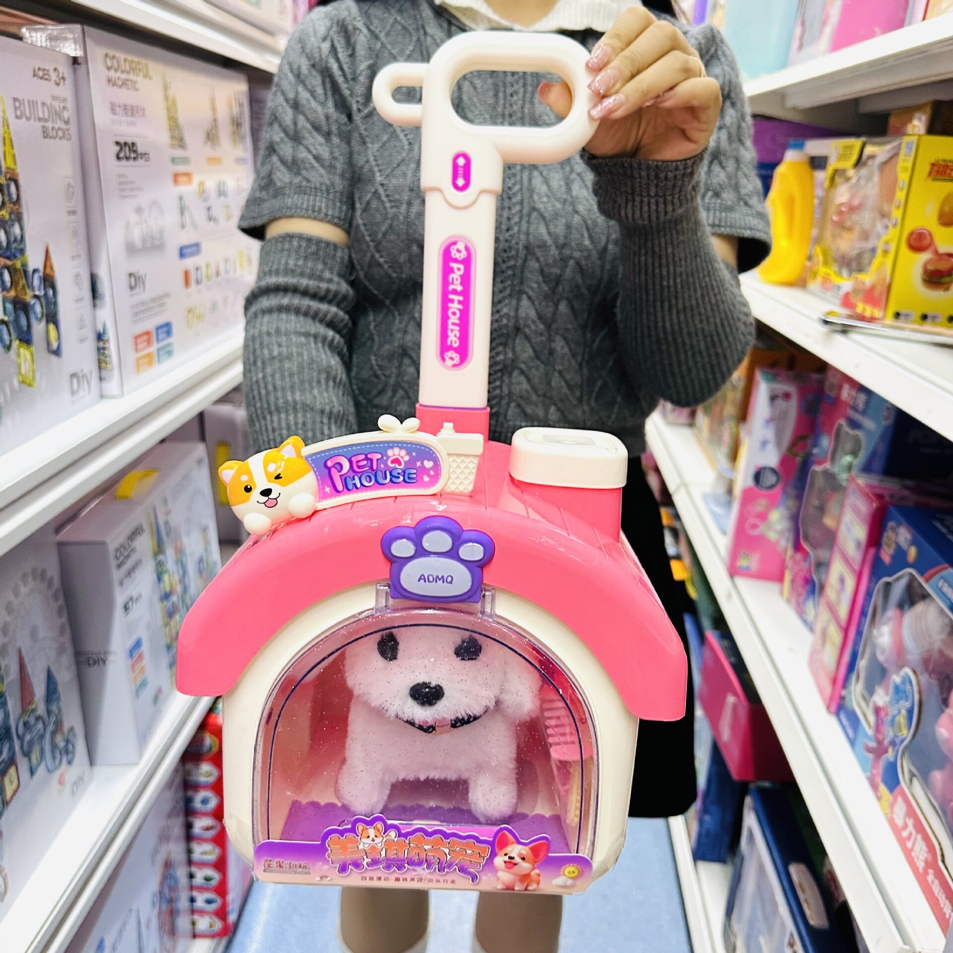 Супер милая игрушка для детей Super Shengmang: электрическая плюшевая собака, кролик, чемодан-тележка, маленький домик, игрушечный домик для питомца.