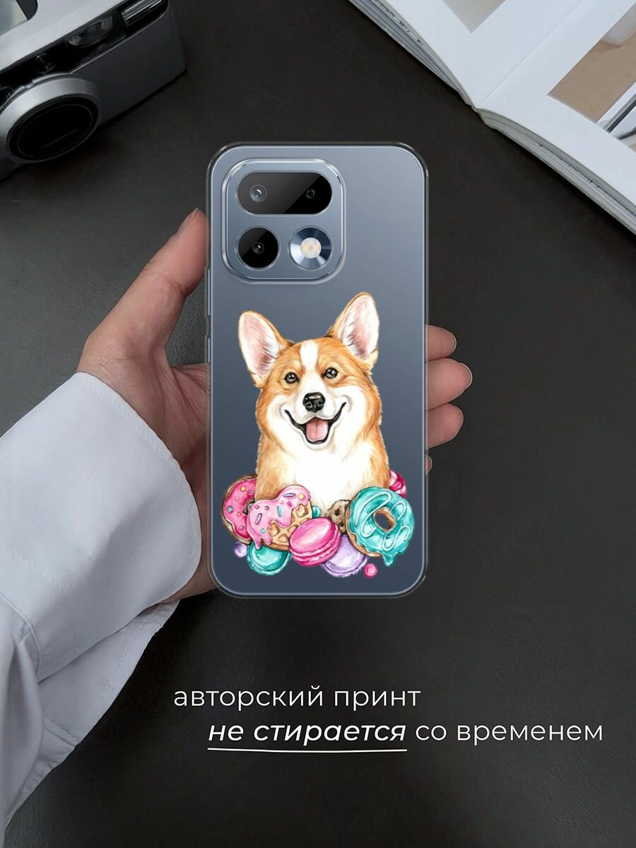 Чехол на Realme 16 Pro / Реалме 16 Про с принтом Корги и сладости, прозрачный — фото 1