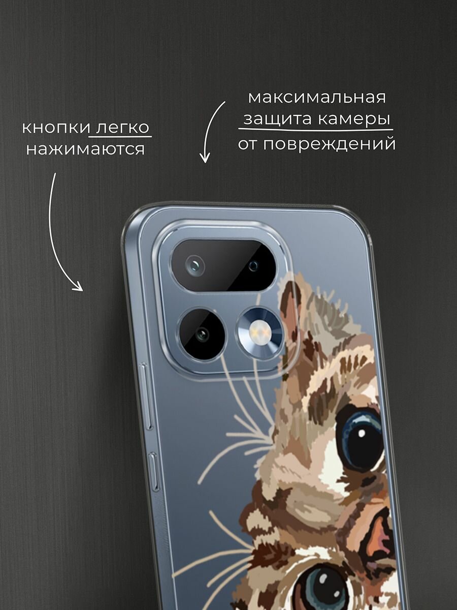 Чехол на Realme 16 Pro / Реалме 16 Про с принтом Любопытный кот, прозрачный — фото 1