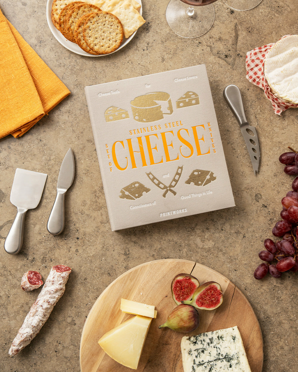 Printworks Набор аксессуаров для сыра The Essentials CHEESE Tools, 4 предмета -Beige / Orange