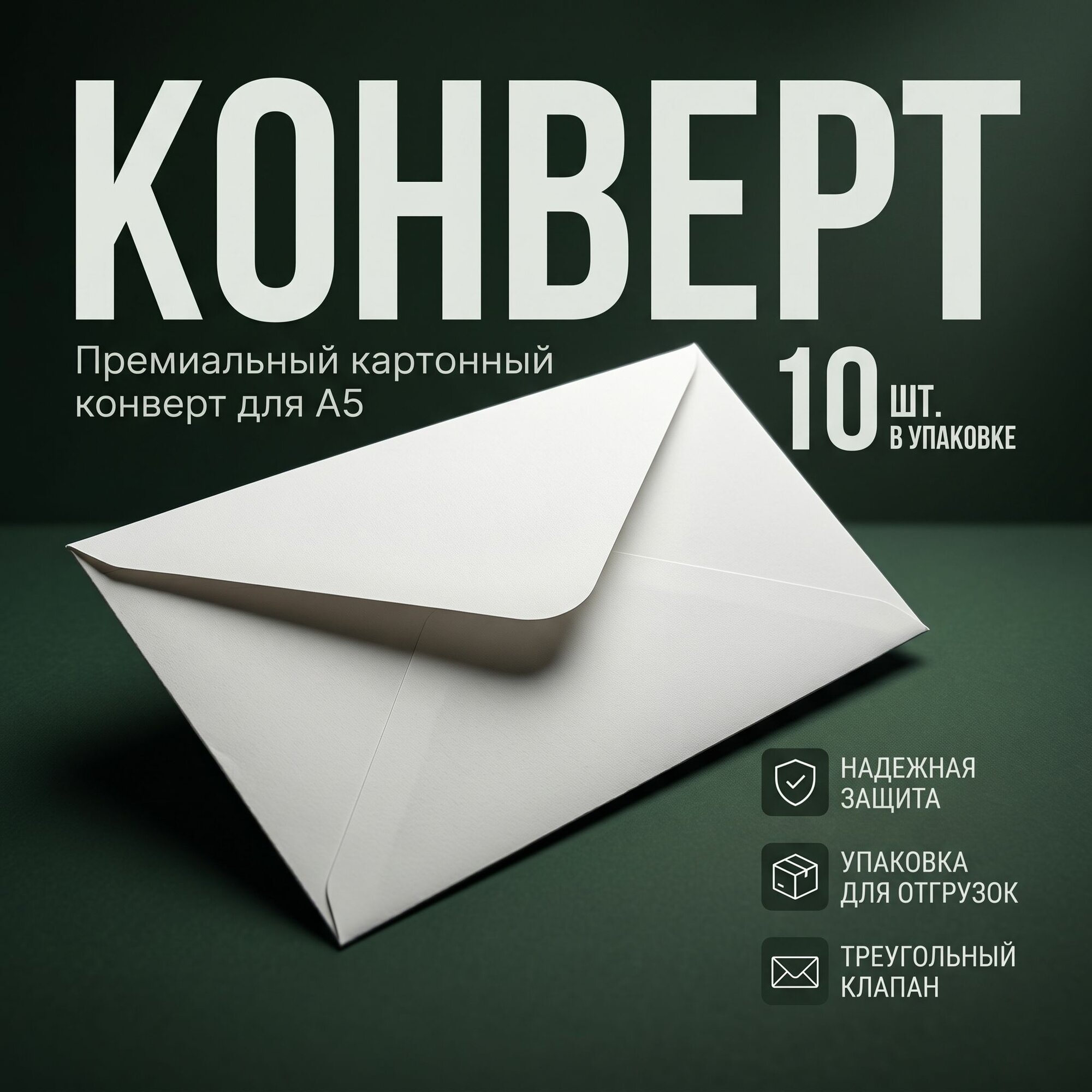 Конверт картонный С5 (162х229мм),10 штук