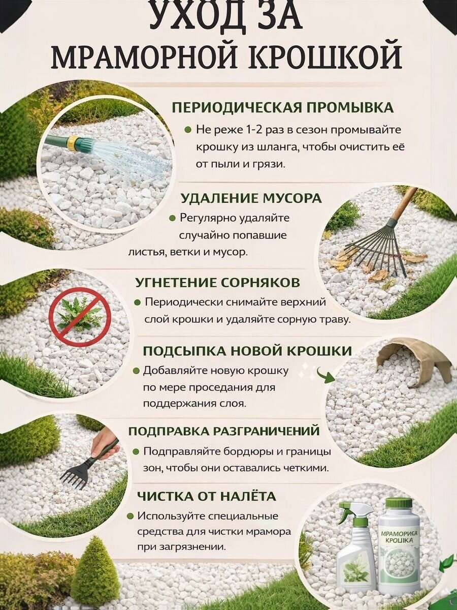 Белая мраморная крошка для сада и аквариума 10 кг, декоративная — фото 1
