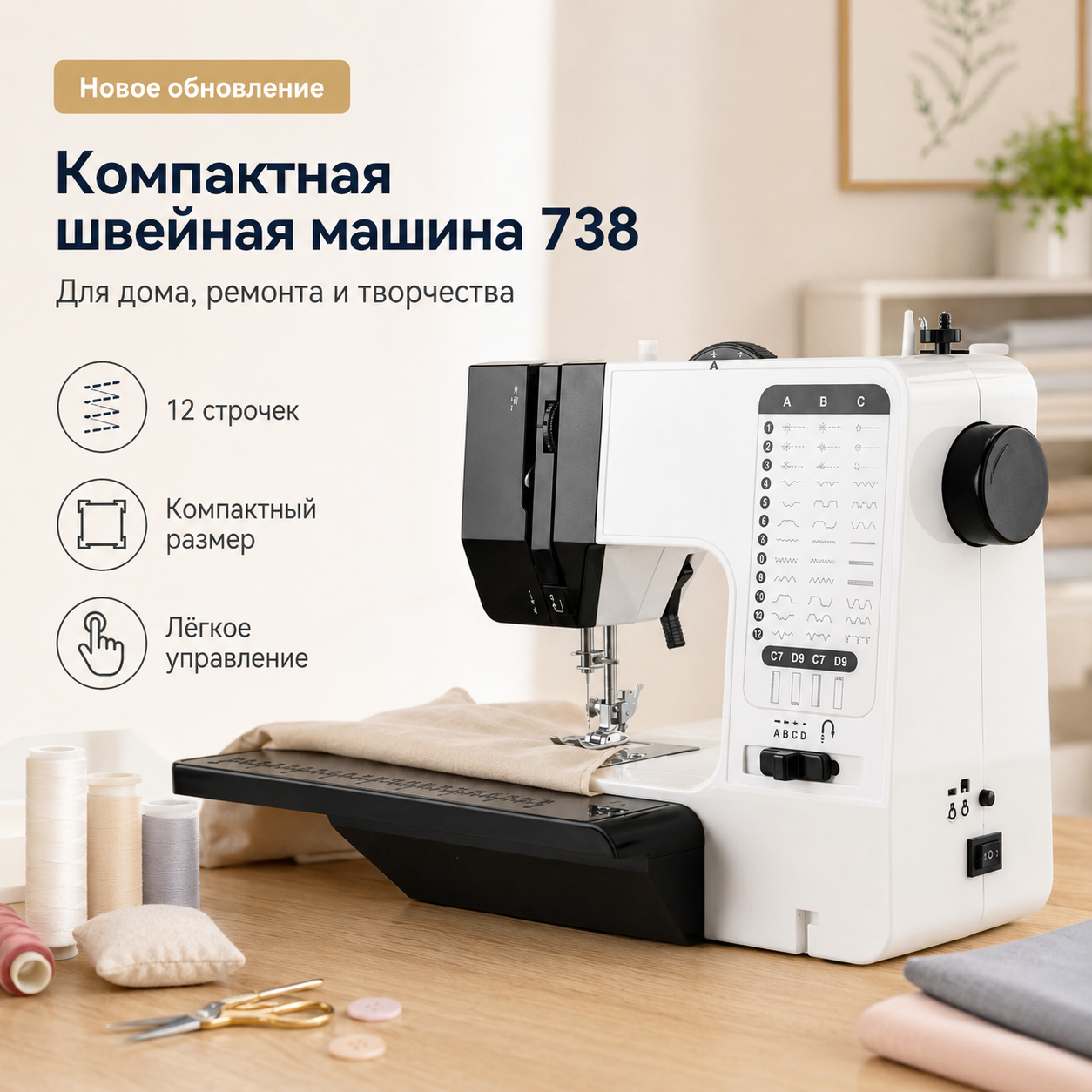 Домашняя швейная машинка JINHE 738 (электрическая, с оверлоком, для плотных тканей)