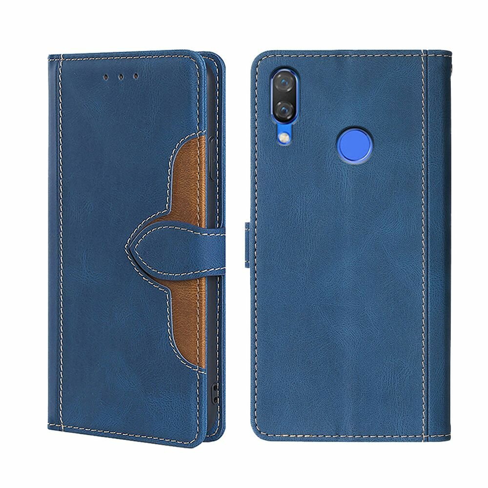 Чехол-книжка MyPads для Huawei Nova 3 / Хуавей Нова 3, узор в сочетании с другим цветом (синий)