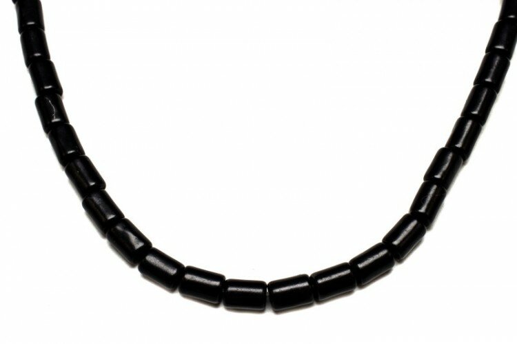 Бусина цилиндрическая Бирюза синтетическая 6х4мм, отверстие 1,2мм, цвет черный, 551-021, 1 нить (около 55шт)