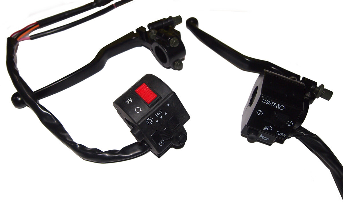 Переключатели для мотоцикла "Иж" с рычагами нового образца, комплект левый+правый, черный