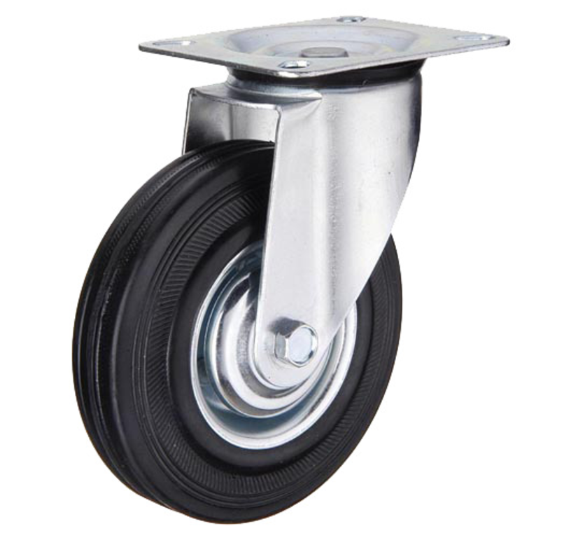 Колесо для тележки d=100мм нагр.70кг поворотное сталь-резина крепл. платф. МФК