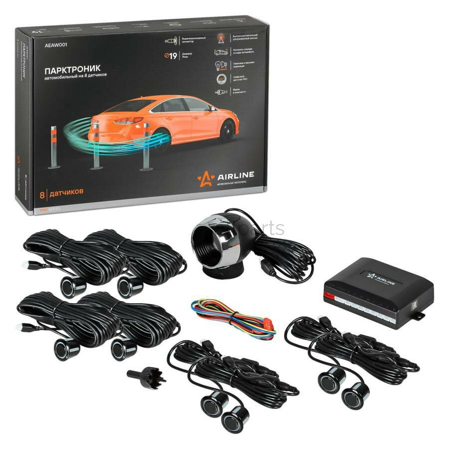 AIRLINE AEAW001 Парктроник на 8 датчиков (черные) LED дисплей PRO (AEAW001)