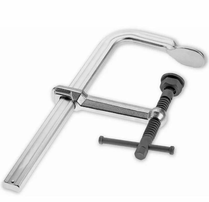 Струбцина цельнометаллическая F-образная 140/600, максимальное усилие 12 кН, поворотная опорная пластина, Т-образная рукоятка, KANCA