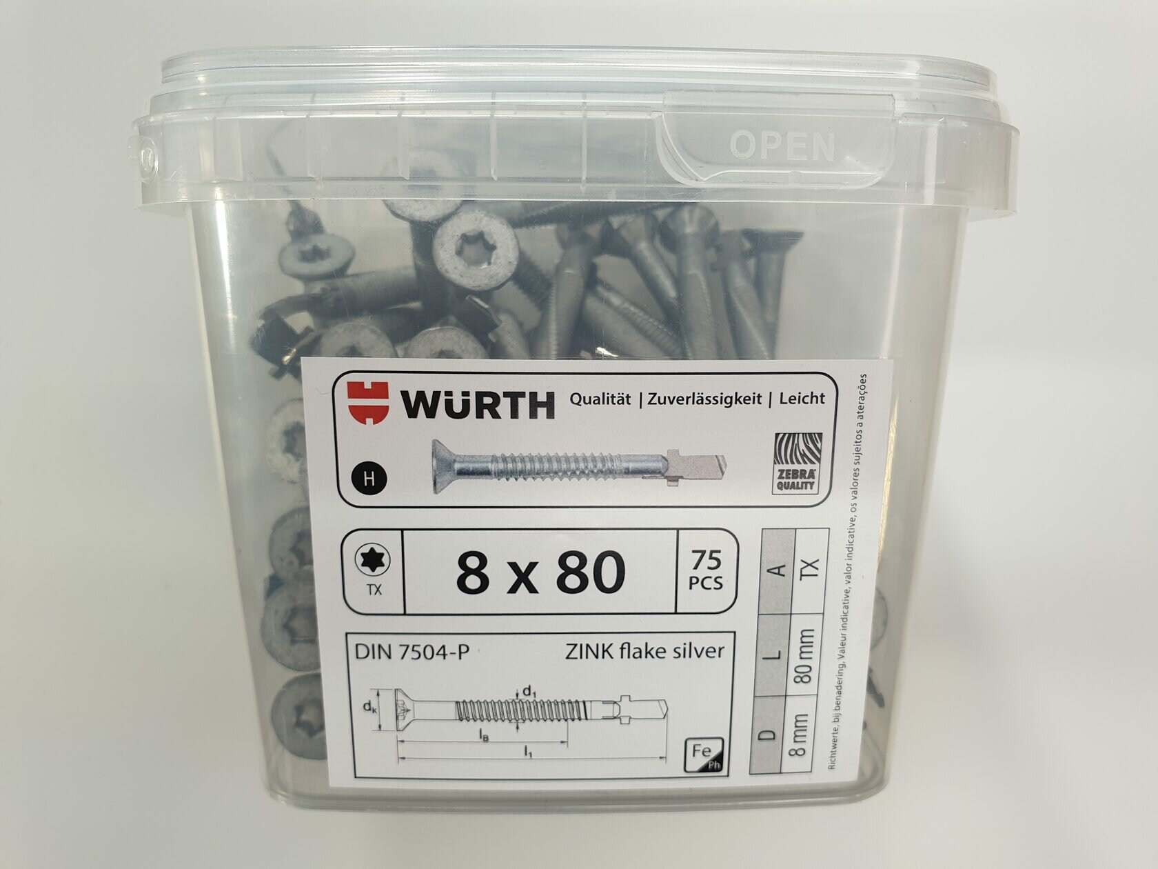 Саморез по металлу DIN 7504-P 8x80 (ZINK flake silver) (75 pcs) WURTH, Германия