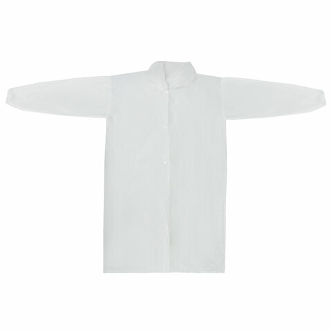 Халат одноразовый белый на кнопках комплект 10 шт, XXL, 110 см, резинка, 25 г/м2, снаблайн