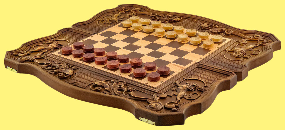 Шахматы, нарды, шашки Два льва (филигранные, бук)