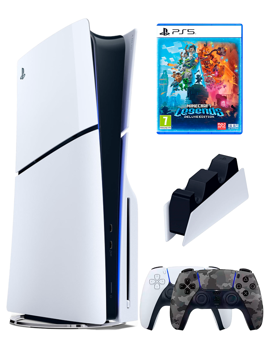 PS5 (ПС5) Игровая приставка Sony PlayStation 5 Slim disc + 2-й геймпад (камуфляж)+ зарядное + игра Minecraft