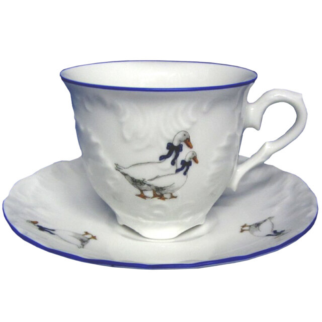 Чашка с блюдцем Рококо Гуси, фарфор, 100 мл - элегантная сервировка чая высокого класса