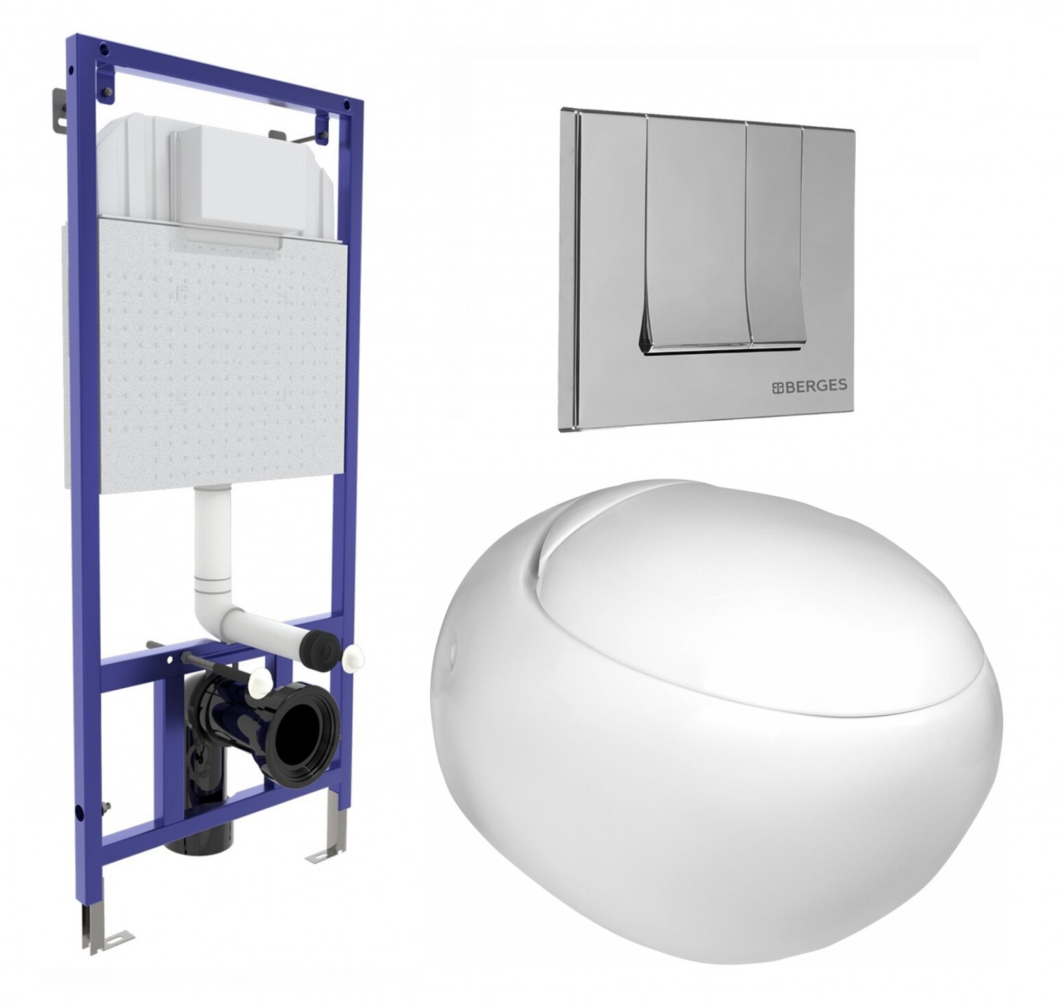 Комплект 3 в 1 инсталляция Berges Wasserhaus Novum 040243 + Подвесной унитаз WeltWasser Jeckenbach + кнопка хром
