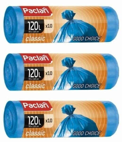 Paclan Мешки для мусора Standart, голубые, 120 л, 10 шт, 3 шт
