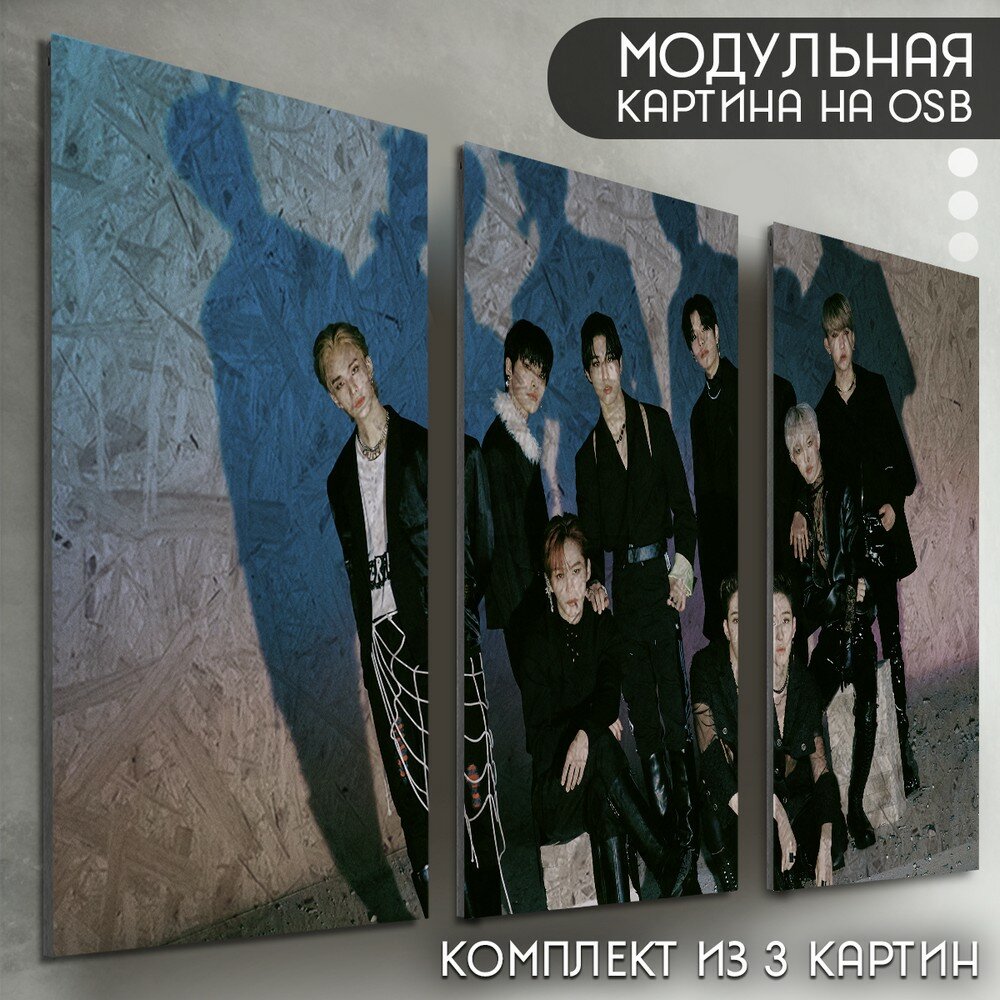 Модульная картина на рельефной доске ОСП "Музыка Stray Kids (Южная Корея, K-pop, J-pop, Пан Чхан, Ли Ноу, Чханбина, Хёнджин, Джисон, Феликс, Сынмин) - 6548"