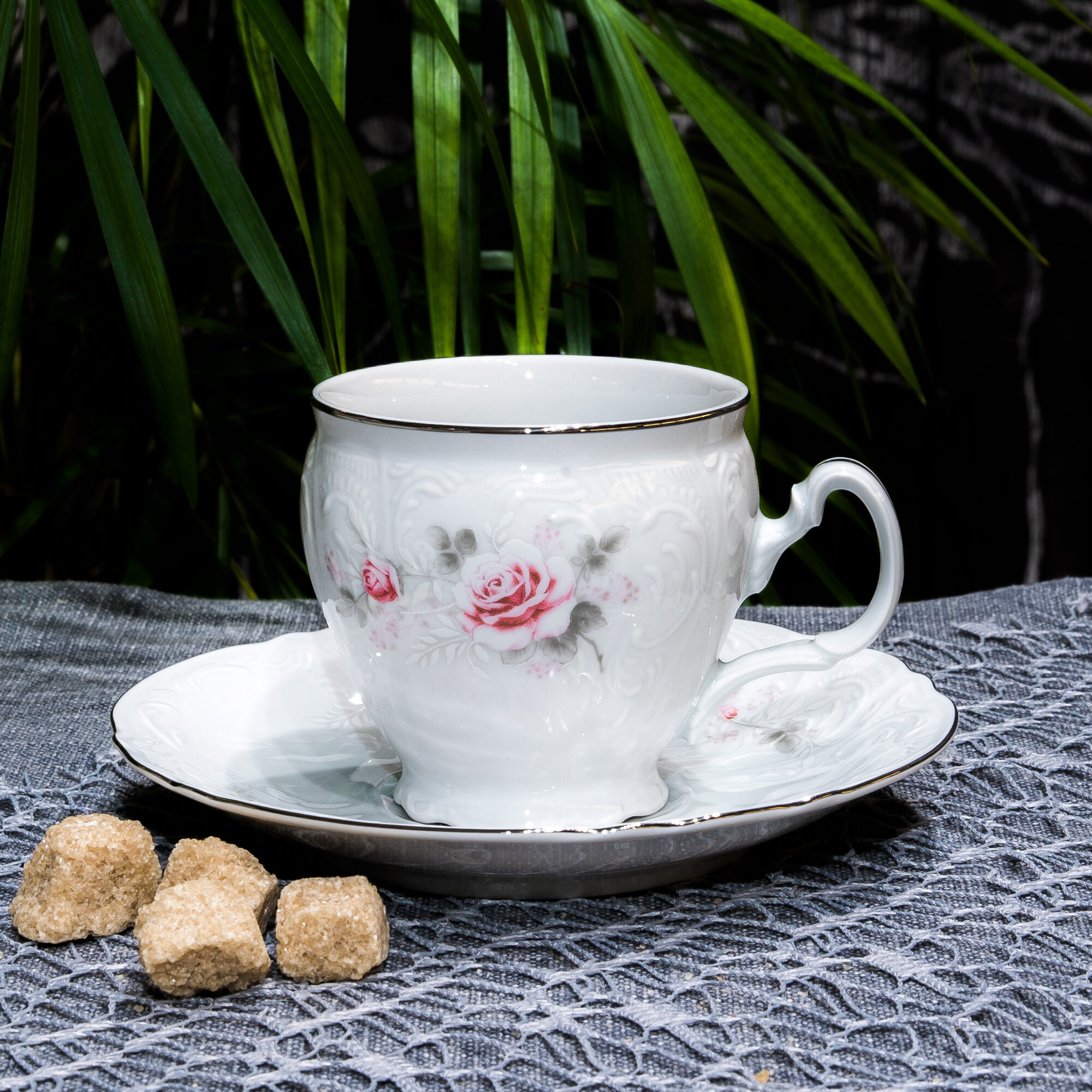 Чайная пара Бернадотт Бледные розы, набор для чаепития на 1 персону: чашка 240 мл, блюдце из фарфора, Bernadotte для чая и кофе, подарочная