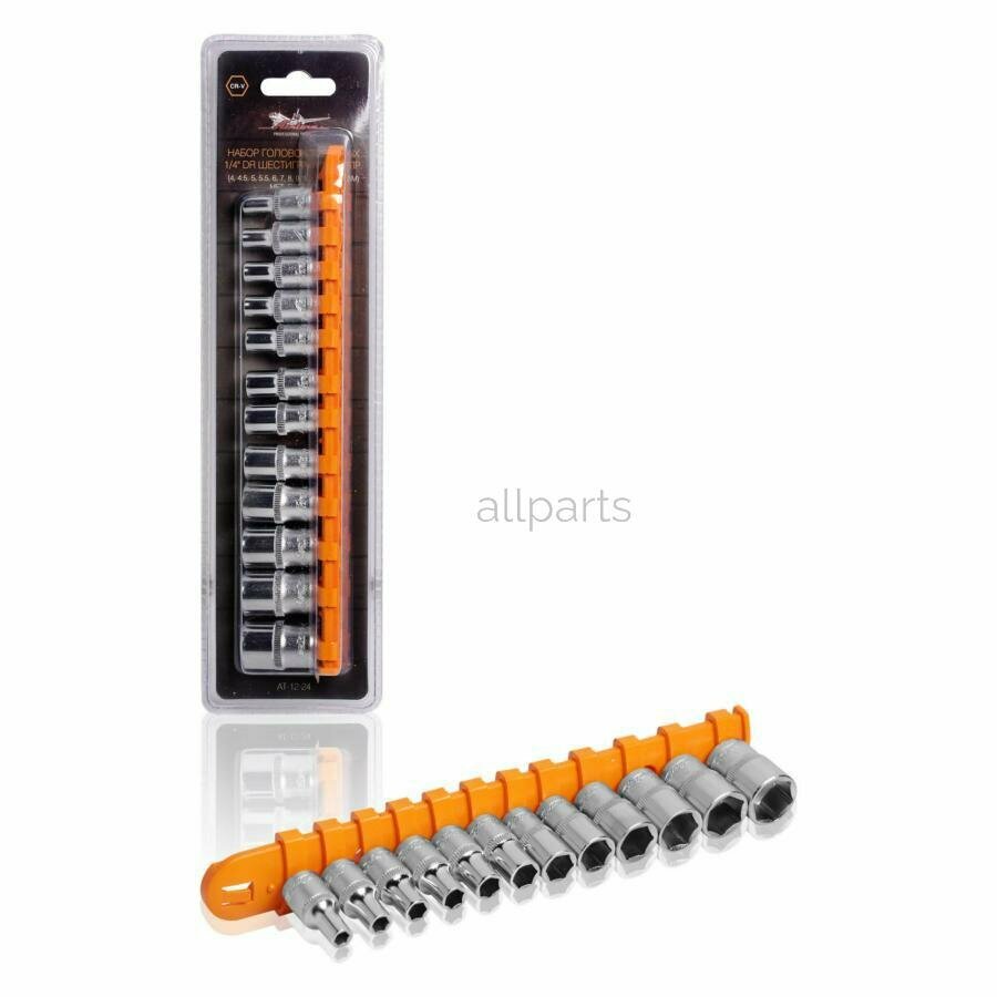 AIRLINE AT-12-24 Наб. голов. торц.1/4DR шестигр.12пр.(4,4.5,5,5.5,6,7,8,9,10,11,12,13мм)мет. подвес