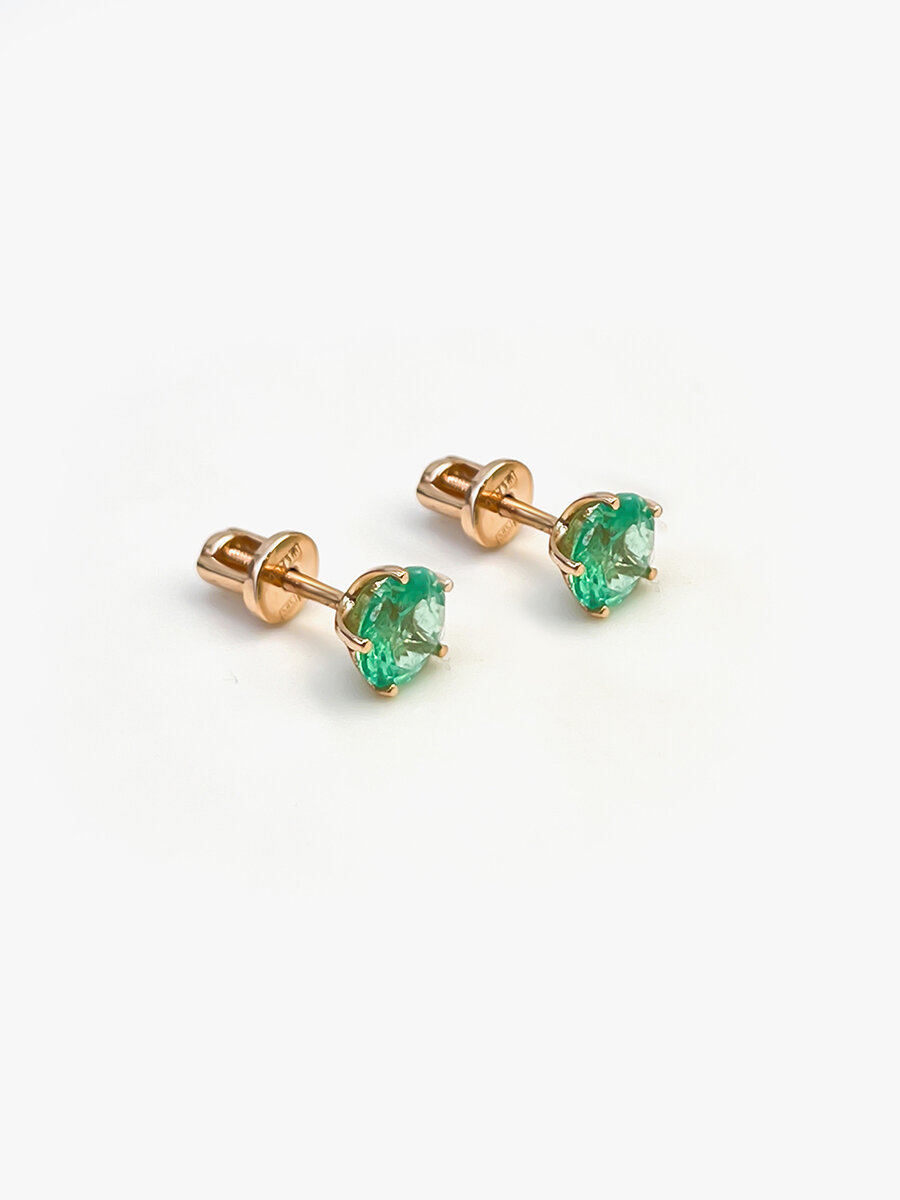 Серьги пусеты, красное золото, 585 проба, изумруд