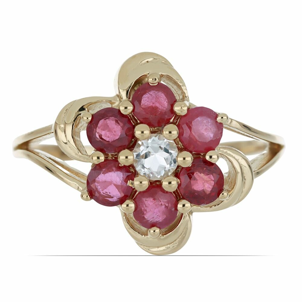 Кольцо тонкое, серебро, 925 проба, золочение, топаз, рубин