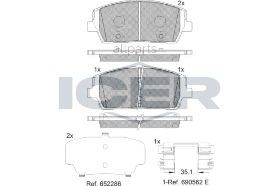 ICER 182378 Колодки торм. дисковые передние Kia Sorento III (UM) SUV 01.2015- Hyundai Santa FE IV (TM TMA) SUV