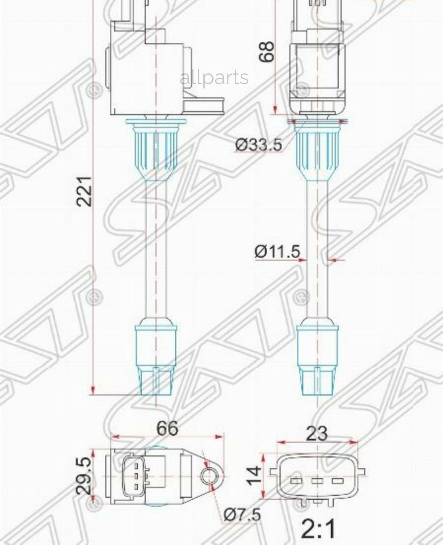 SAT ST-22448-2Y000 Катушка зажигания RR NISSAN CEFIRO A33 VQ20DE/VQ25DE/VQ30DE 98-03 (3)