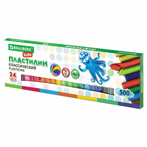 Пластилин классический BRAUBERG KIDS, 24 цвета, 500 г, высшее качество, 105874