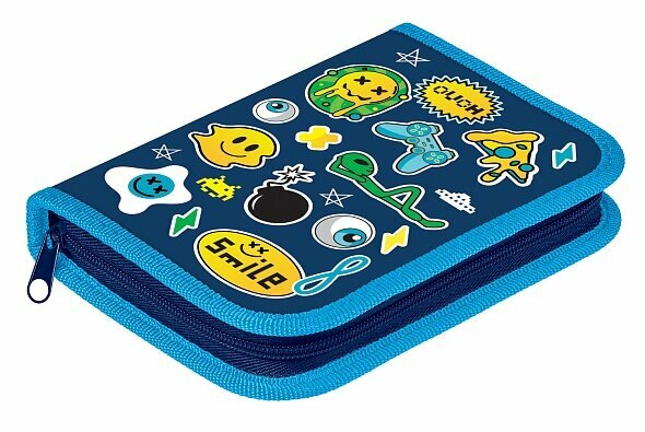 Пенал школьный 1 отделение на молнии "Стикеры", 190*130мм, глянцевая ламинация, таблица умножения, с откидной планкой