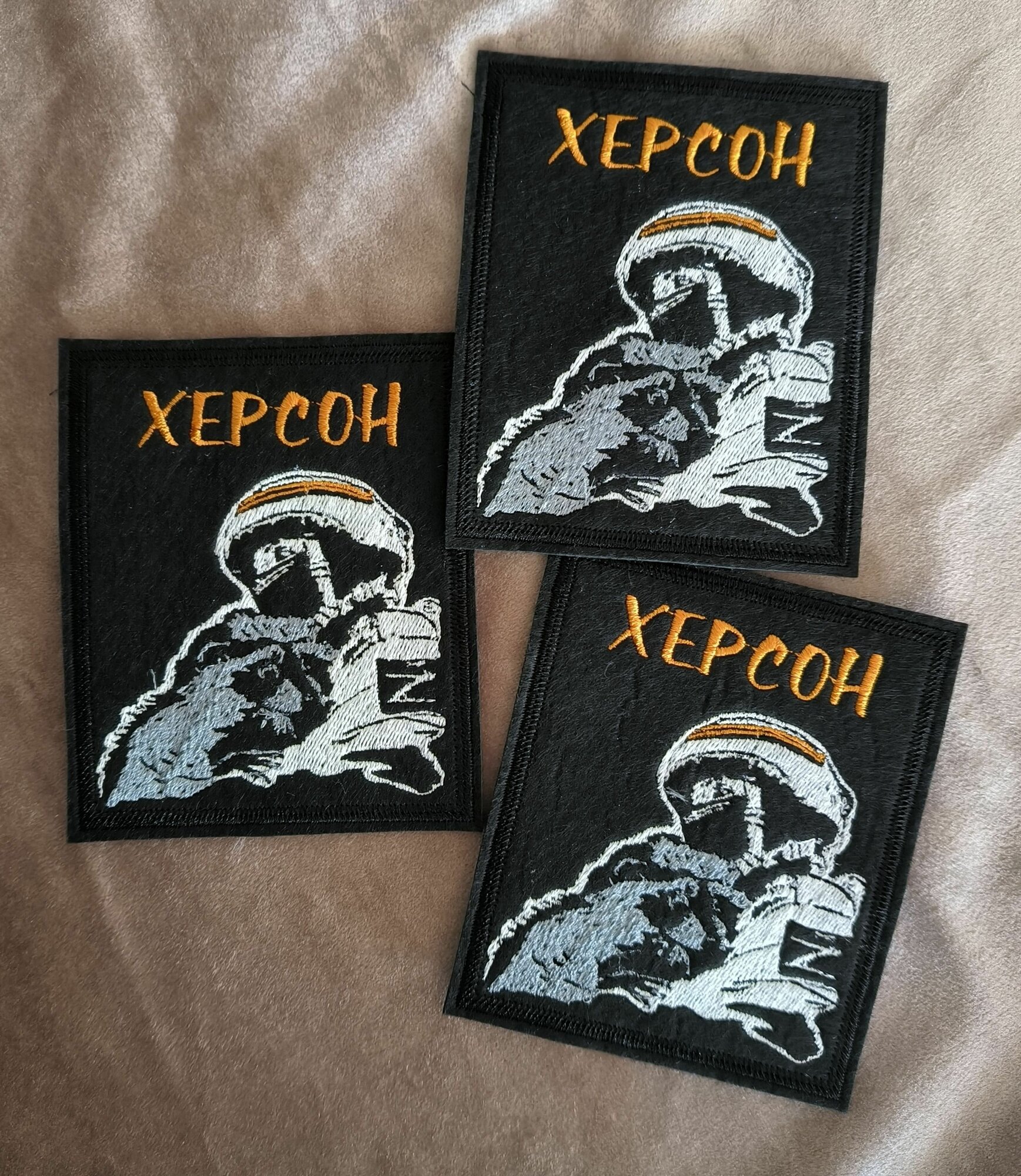 Шеврон "Енот из Херсона с десантником"