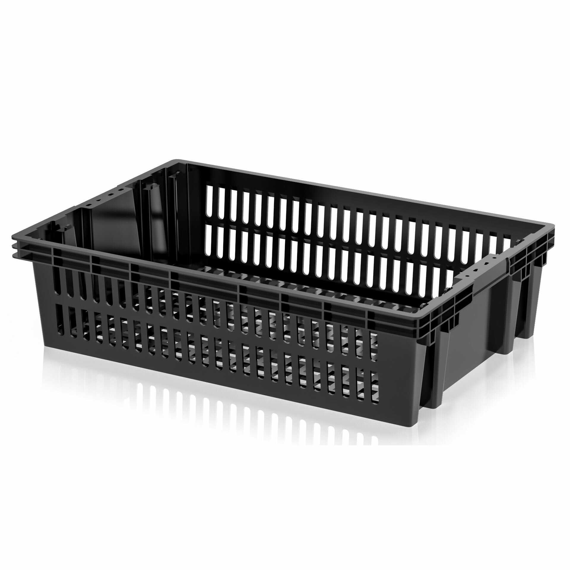 Ящик пластиковый пищевой, для овощей и фруктов, хлеба, черный, 600х400х150